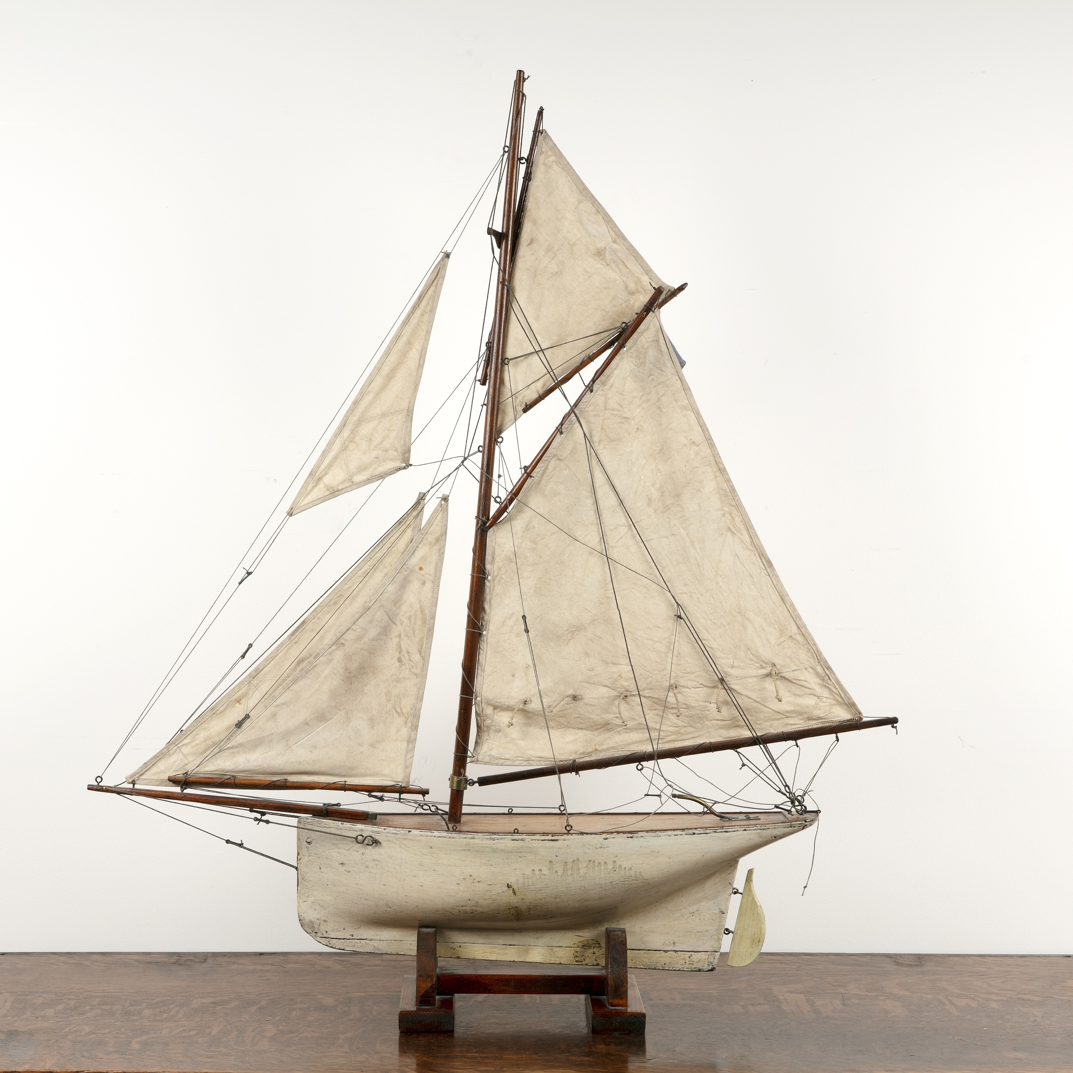 Lot 340 - Large scratch built pond yacht on stand 20th