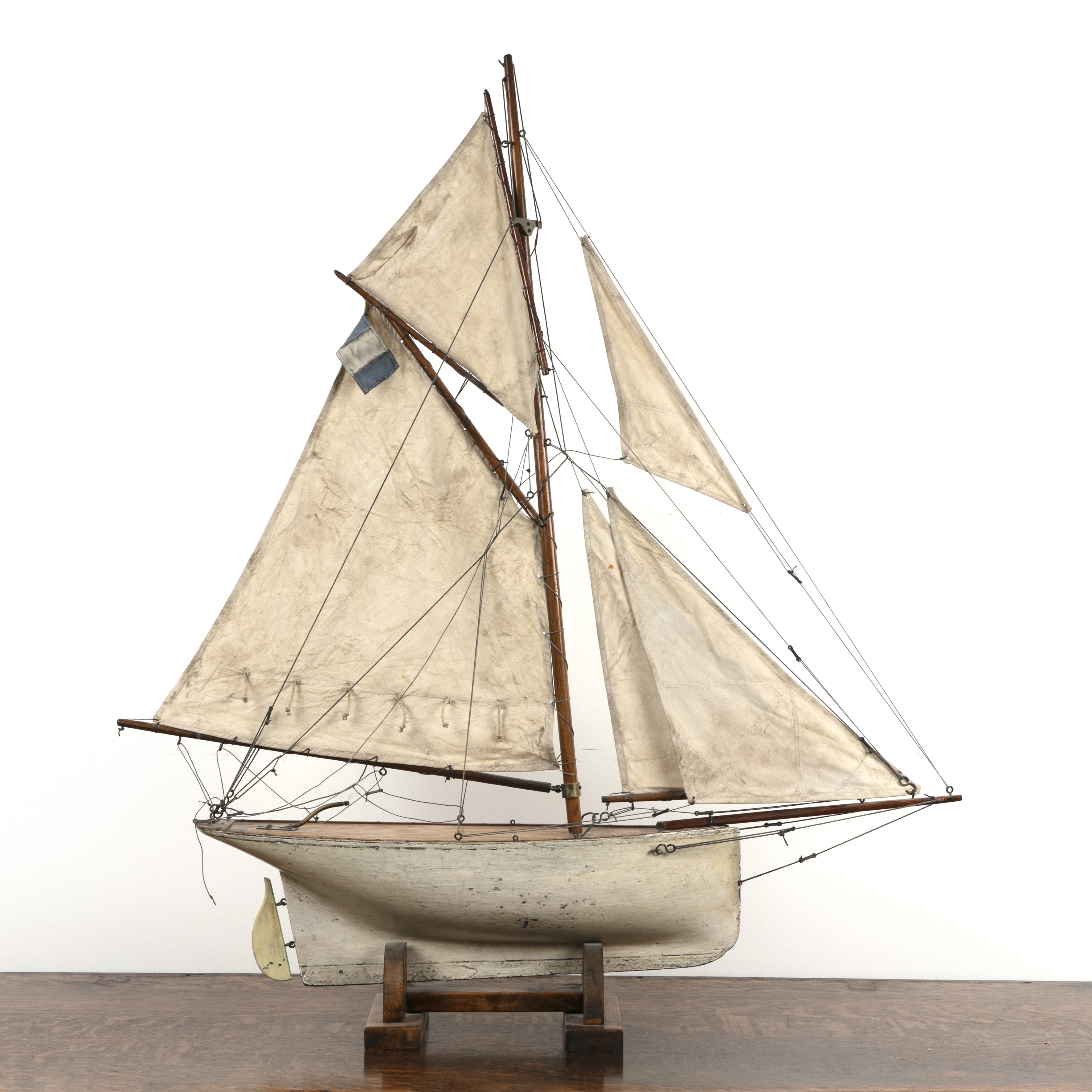 Lot 340 - Large scratch built pond yacht on stand 20th