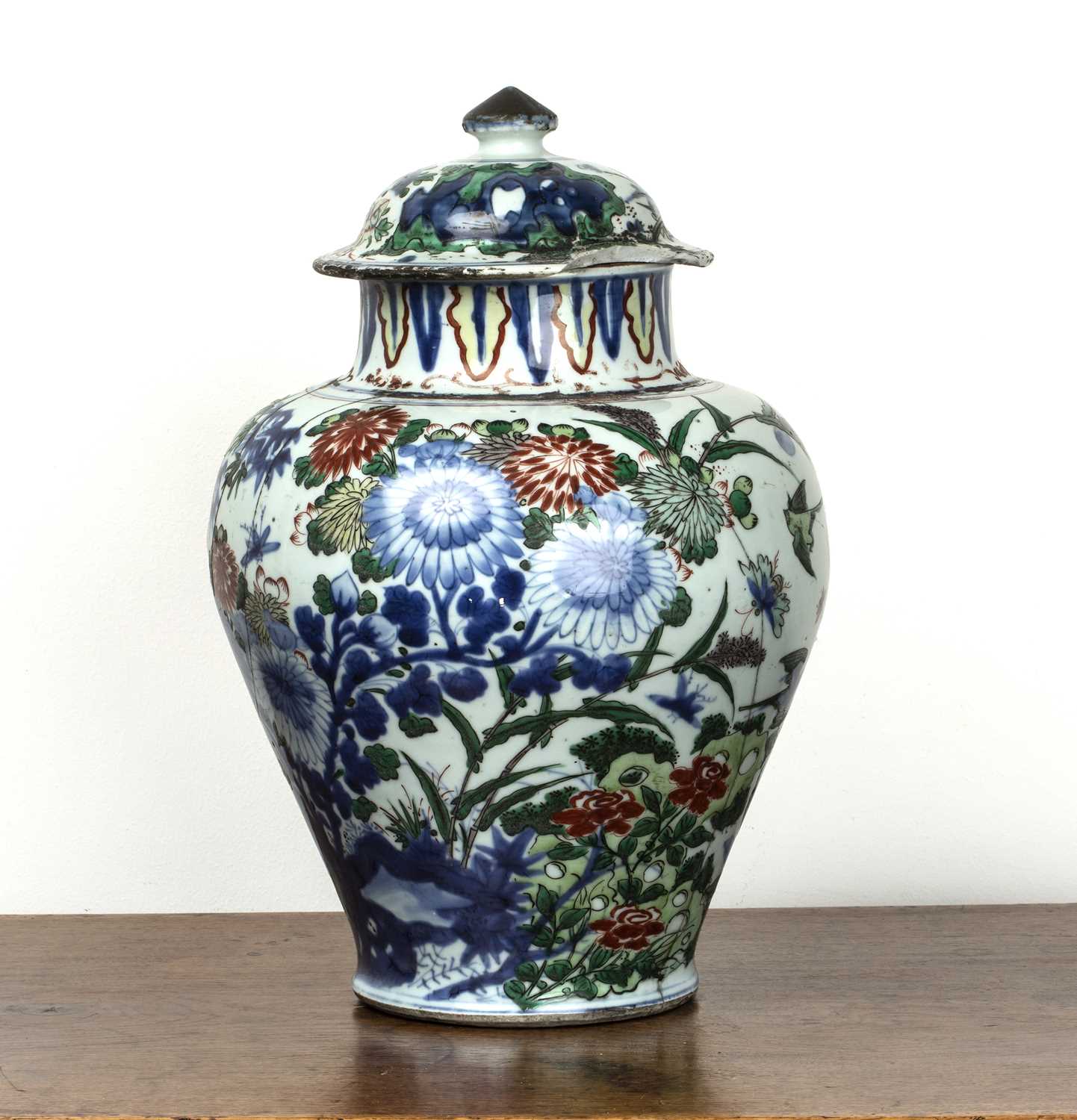 Lot 442 - Wucai vase and cover Chinese, Transitional