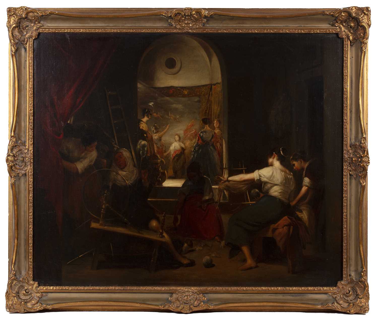Lot 179 - After Velasquez Las Hilanderas, oil on