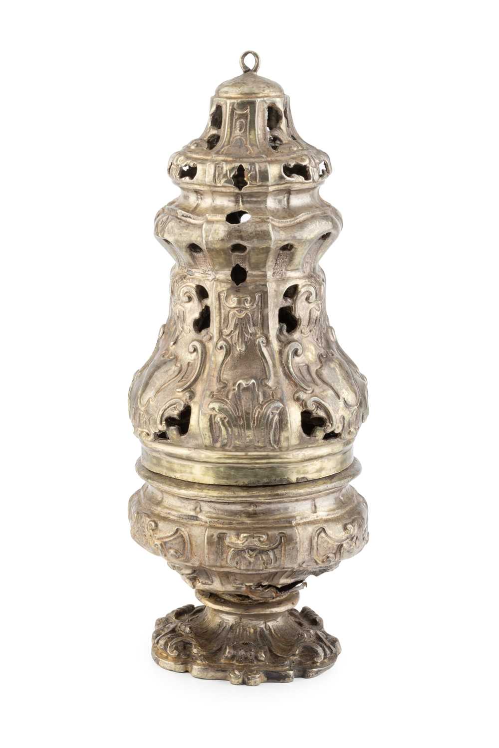 Lot 844 - An 18th century Italian (?) silver censer,