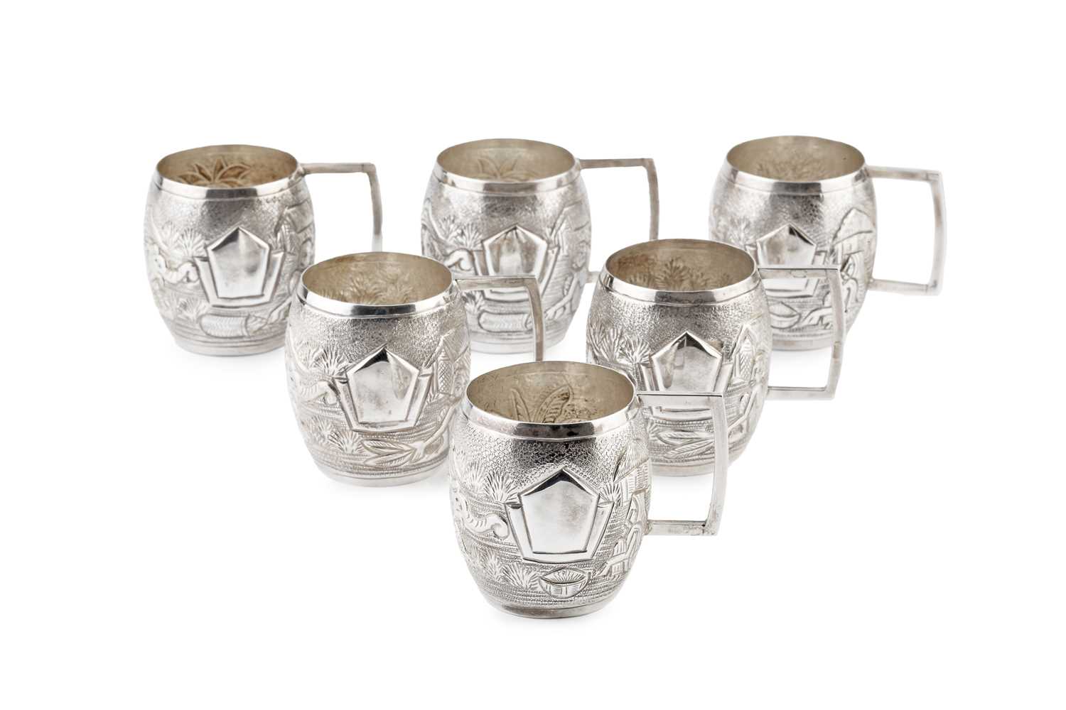Lot 150 - A set of six Indian silver small cups, of